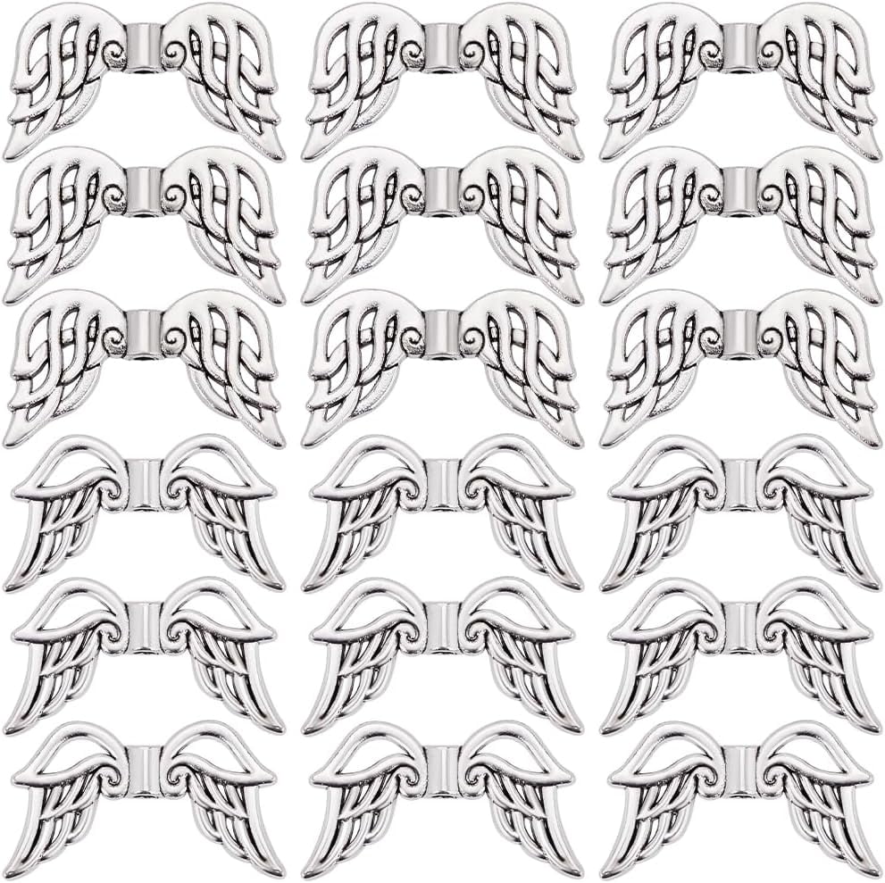 1 Box 40Pcs Angel Wing Bead Silver Angel Wings Beads Small Alloy Hollow ...