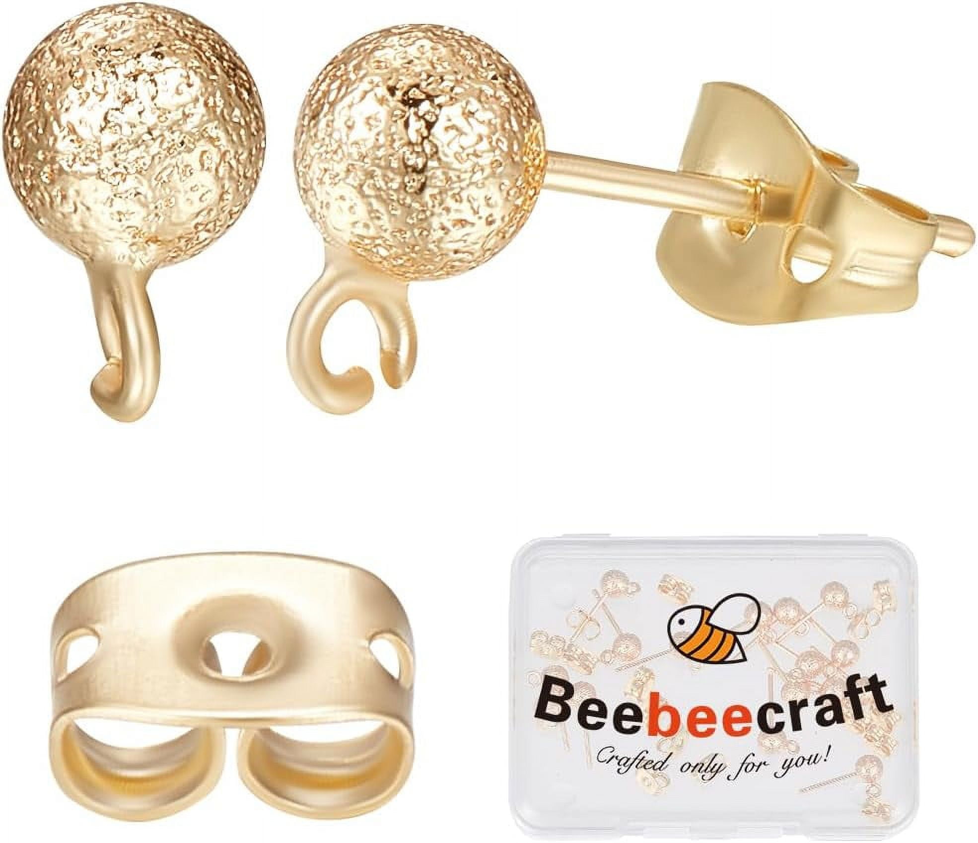 1 Box 40Pcs Ball Ear Studs Findings 18K Gold Plated Textured Round ...