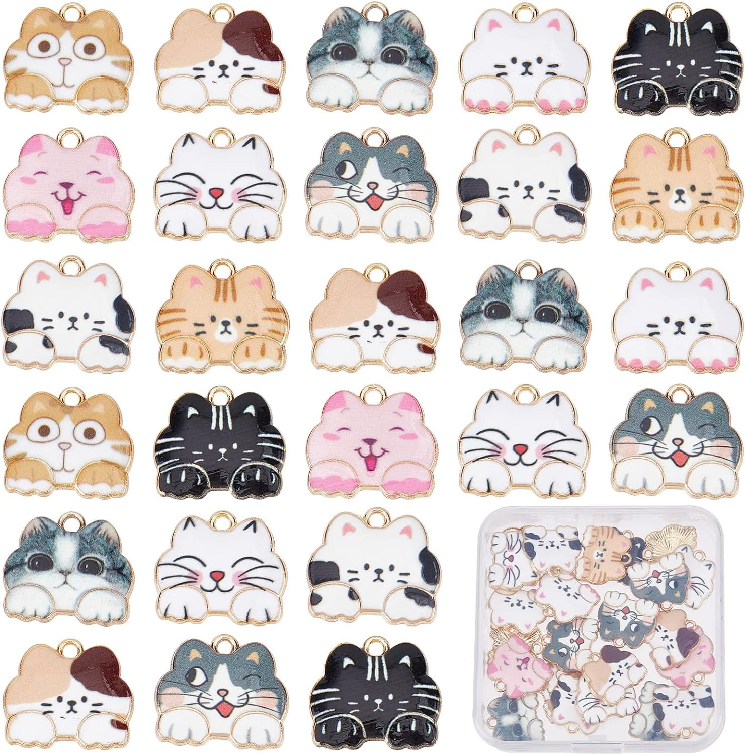 1 Box 40Pcs Cat Charms Enamel Cat Head Charm Kitten Lucky Pet Flat Back ...