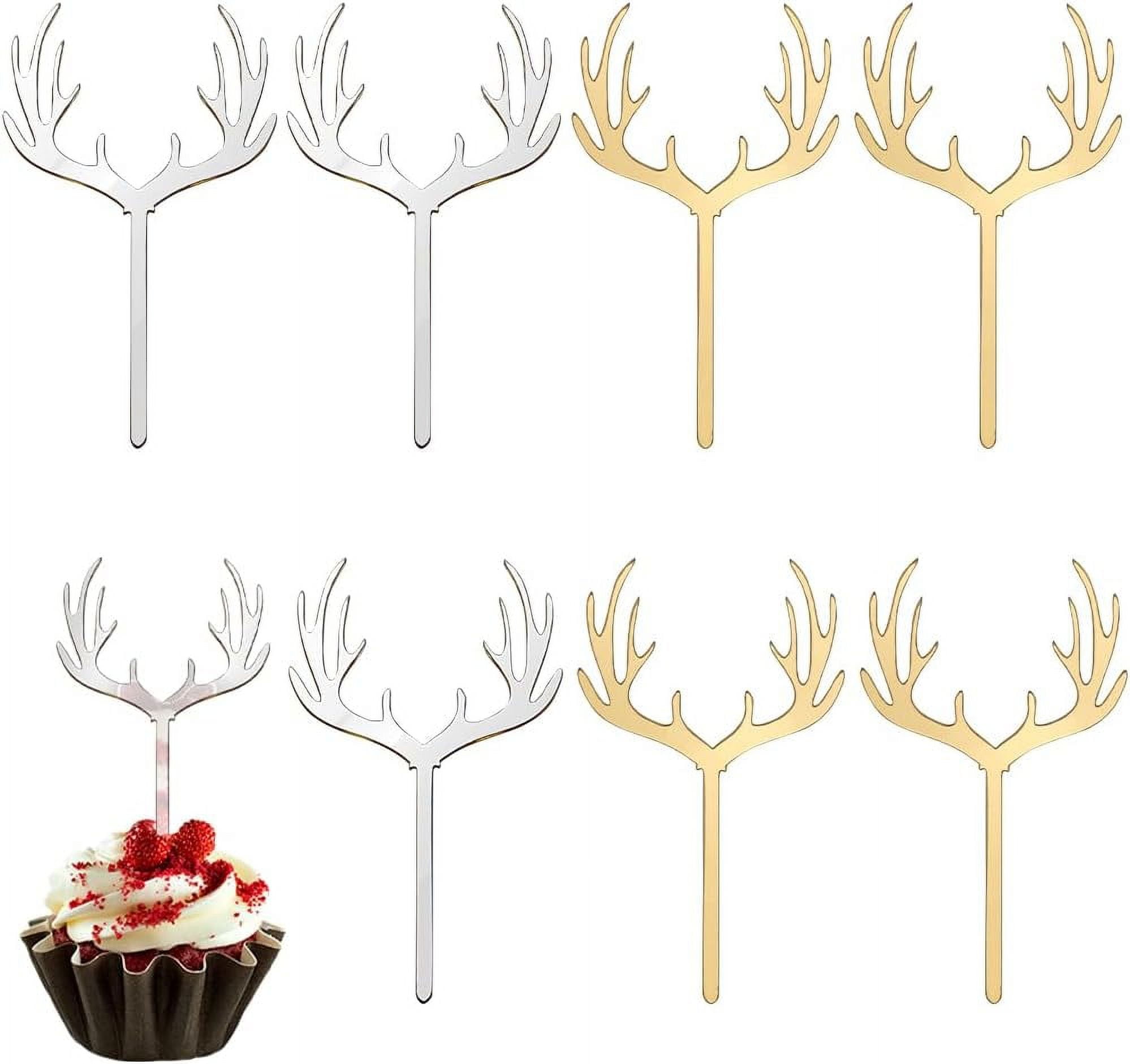 1 Box 40Pcs Christmas Cupcake Toppers Deer Antler Cupcake Topper ...