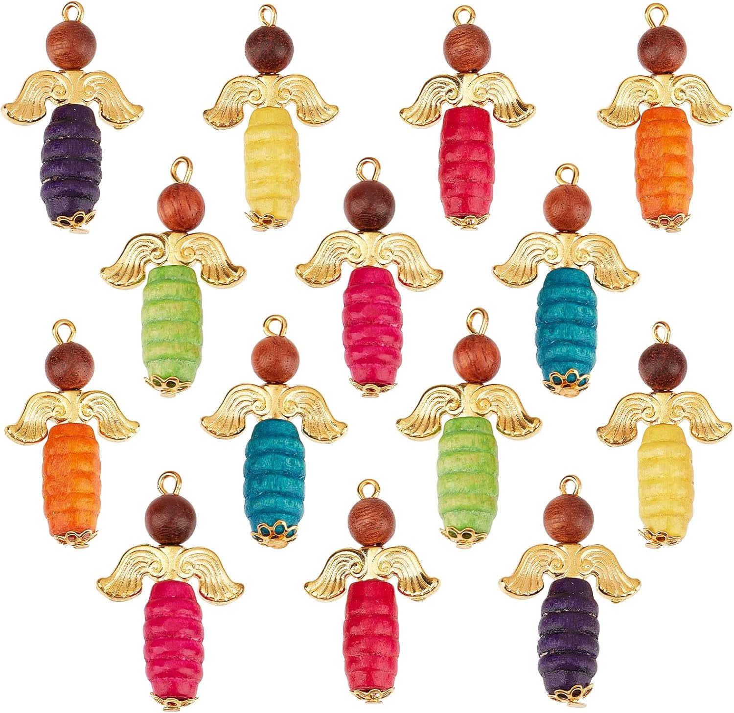 1 Box 40Pcs Christmas Wooden Angel Charms Bulk Angels Dangles Wing ...