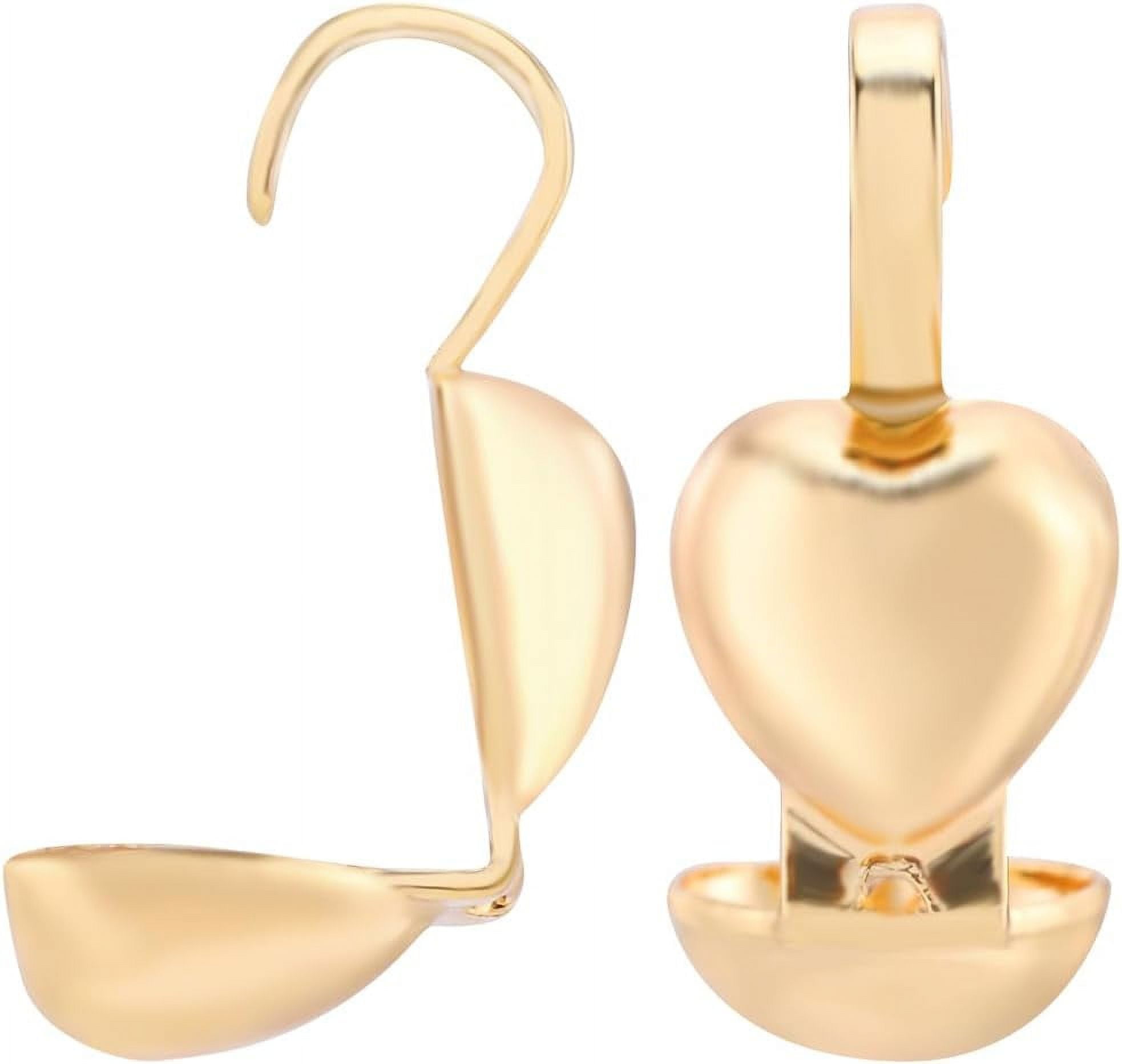 1 Box 40Pcs Clamshell Bead Tips 18K Gold Plated Brass Heart Style ...