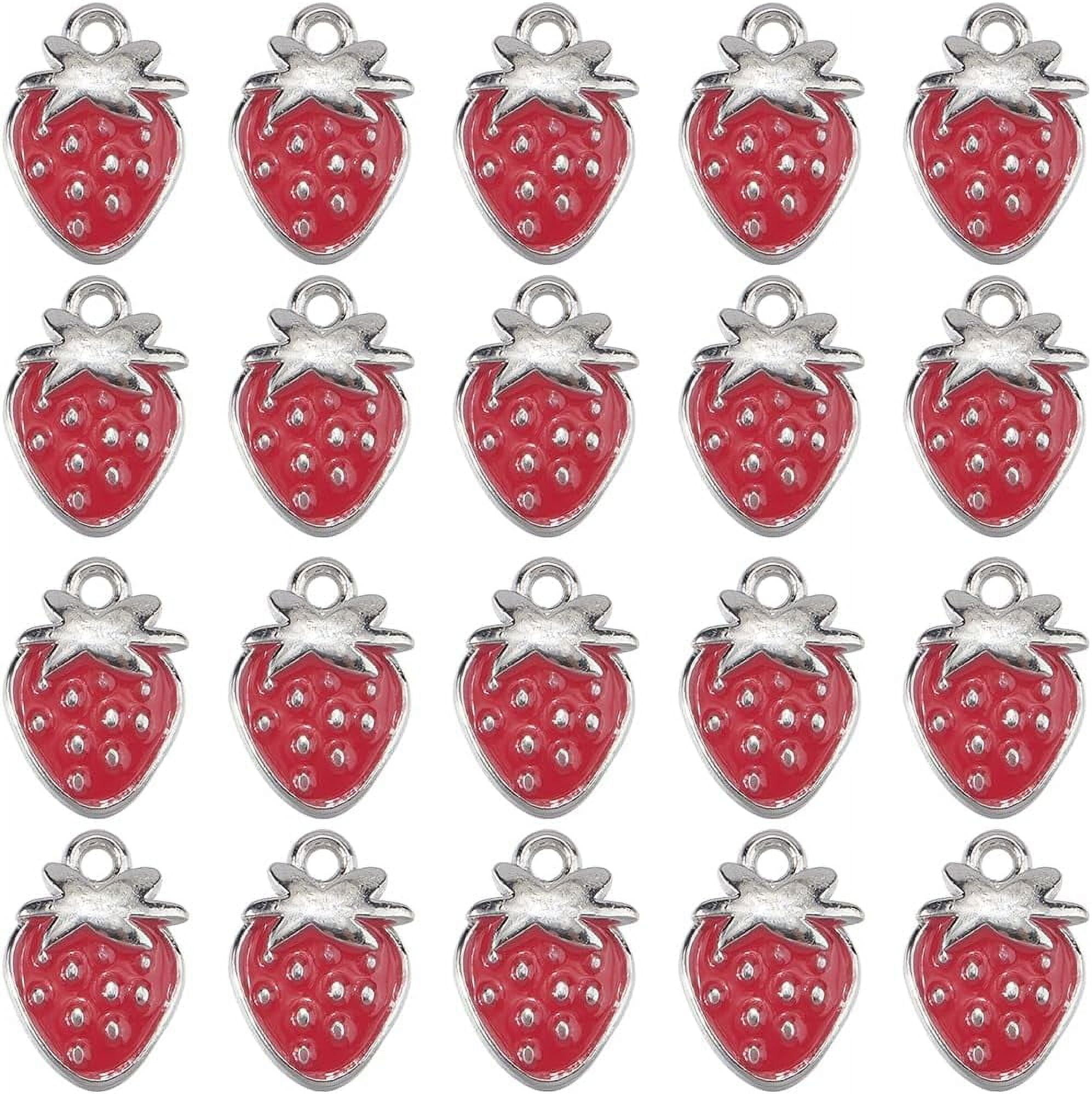 1 Box 40Pcs Enamel Strawberry Charms Red Fruit Charms Bulk Alloy Metal ...