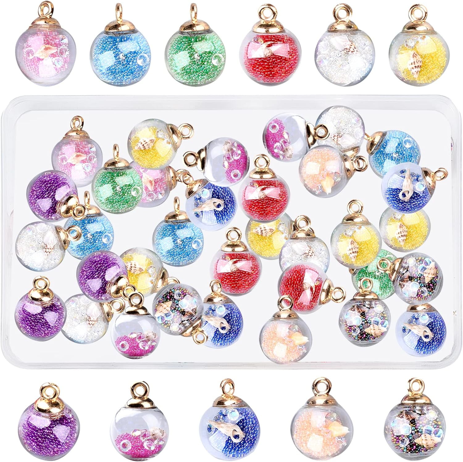 1 Box 40Pcs Glass Ball Charms Clear Globe Charm Tiny Stars Mini Bottle ...