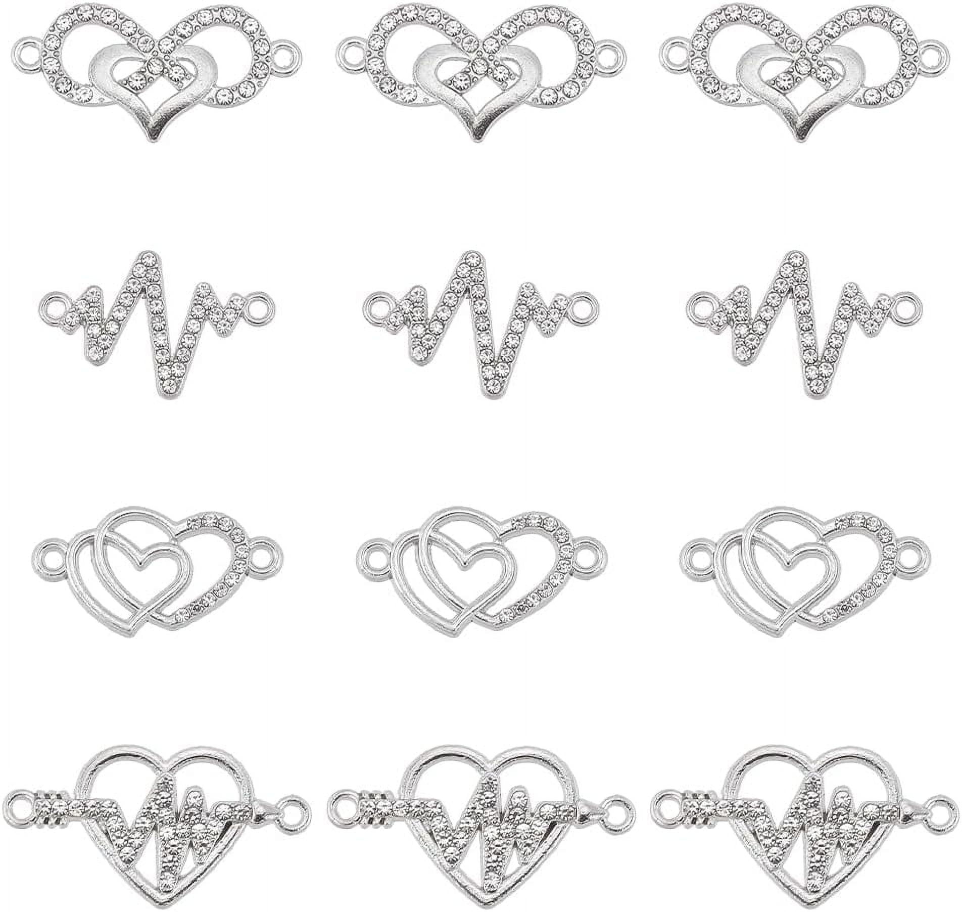 1 Box 40Pcs Heart Charms Valentine's Day Rhinestone Connector Charm ...