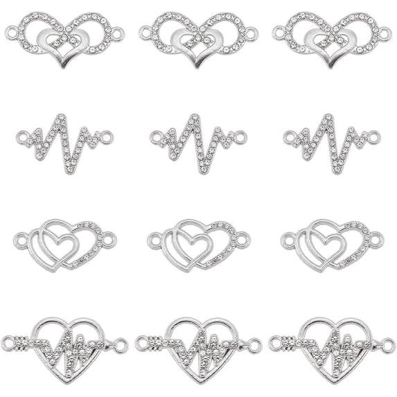 1 Box 40Pcs Heart Charms Valentine's Day Rhinestone Connector Charm ...