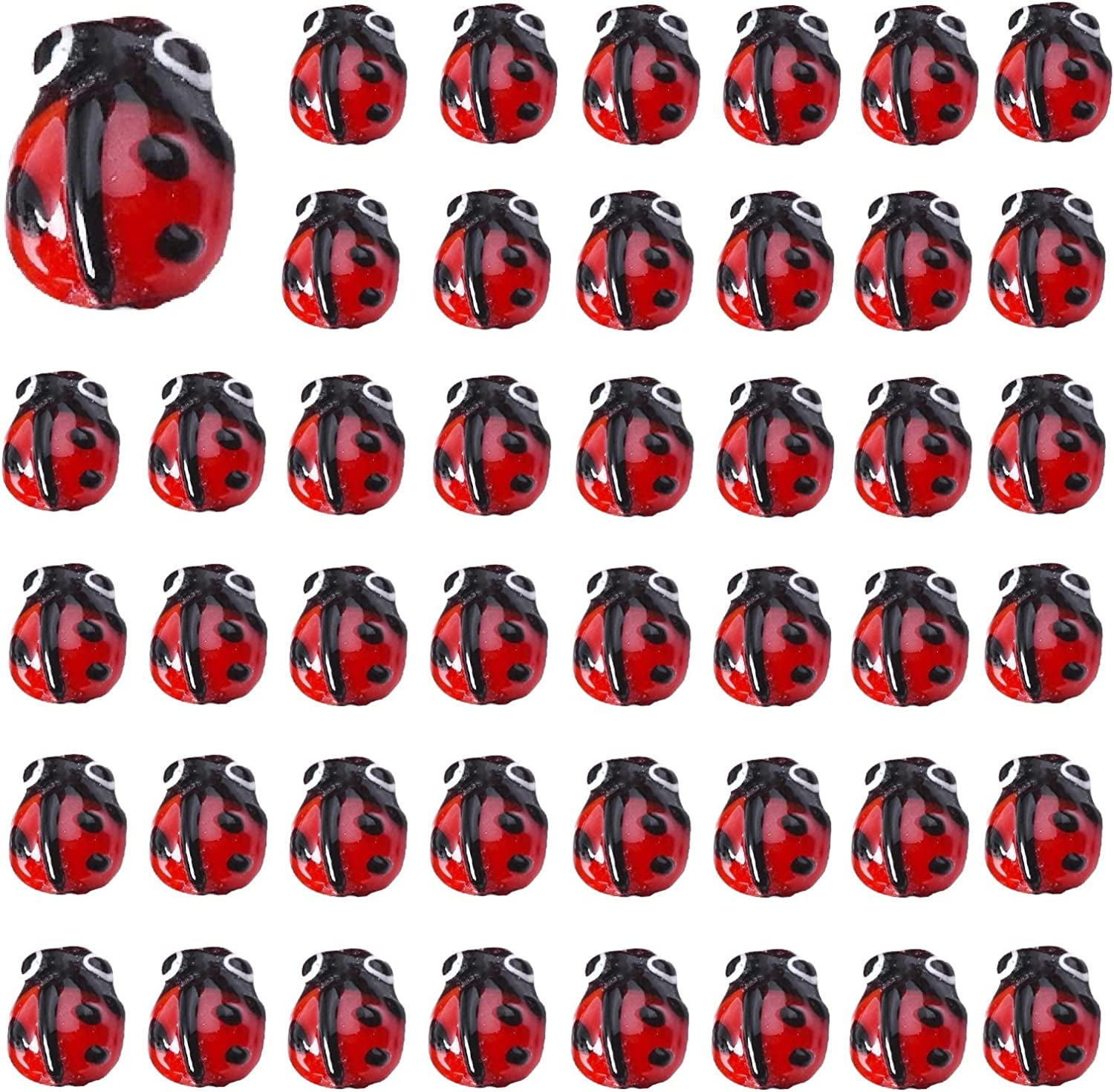 1 Box 40Pcs Ladybug Beads Ladybug Bead Bulk Red Lampwork Glass Flying ...