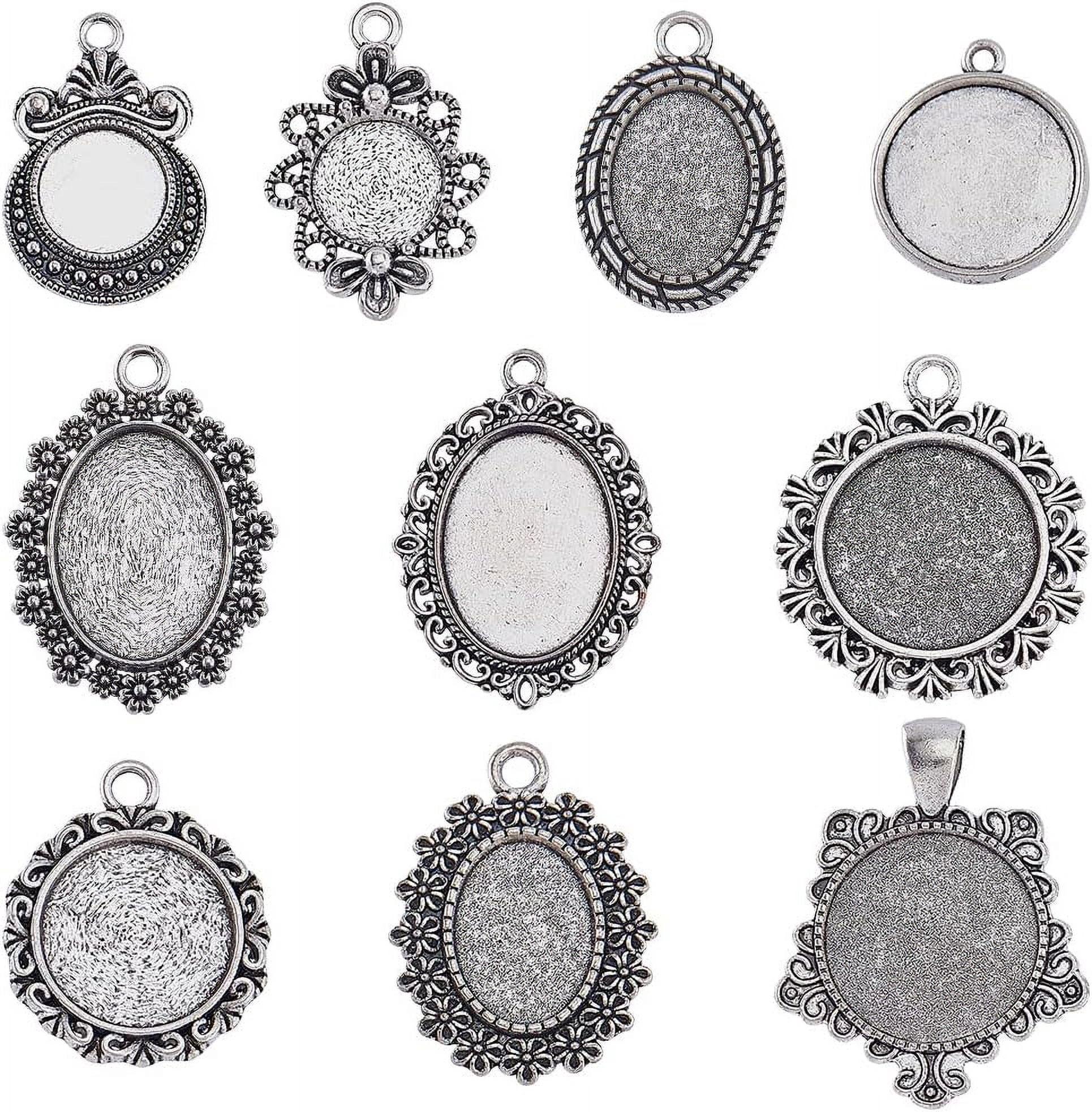 1 Box 40Pcs Pendant Trays Charm Cabochon Bezels 12mm~18x25mm Round Oval ...