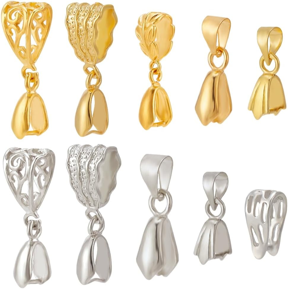 1 Box 40Pcs Pinch Bails Filigree Pinch Bail Golden Silver Brass Pendant ...