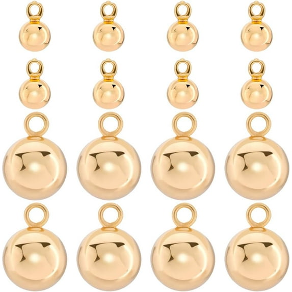 1 Box 40Pcs Small Gold Ball Charms Real 18K Gold Plated Brass Sphere ...