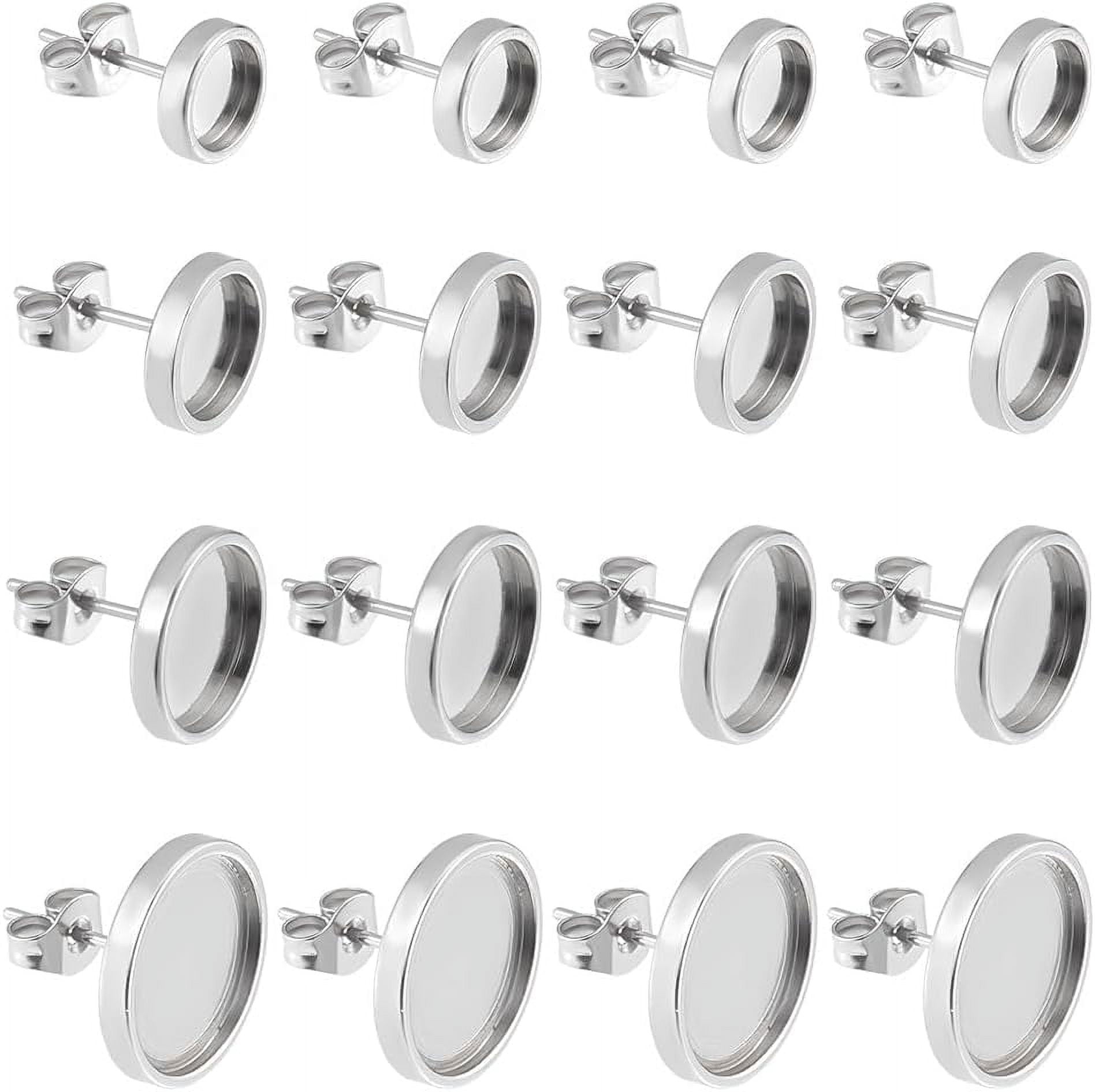 1 Box 40Pcs Stainless Steel Earring Studs Cabochon Settings Post Cup ...