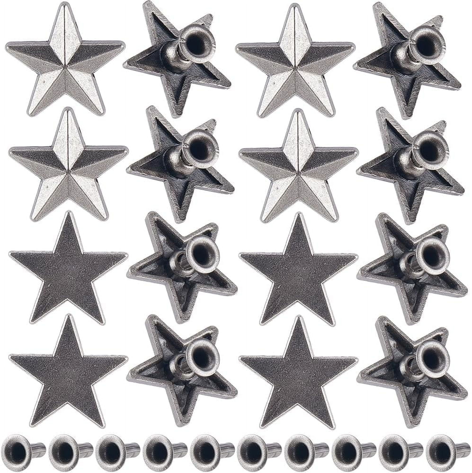 1 Box 40Pcs Star Rivets 2 Styles Star Rivet Studs Silver Pentagram Five ...