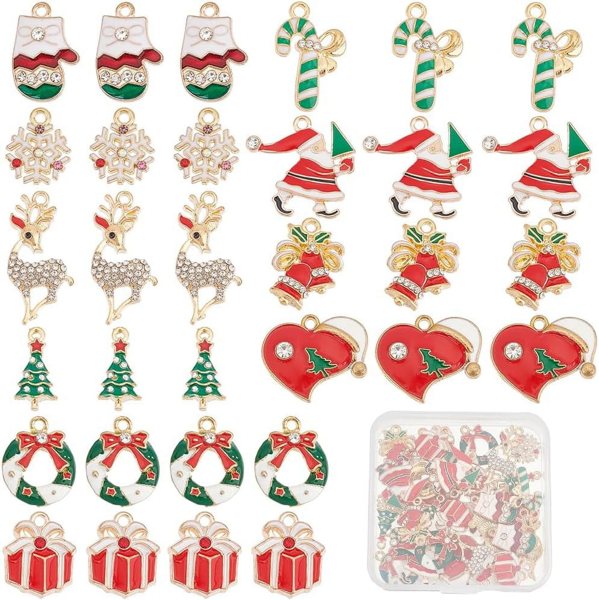 1 Box 40pcs 10 Styles Christmas Charms Bulk Snowman Charm Snowflakes ...