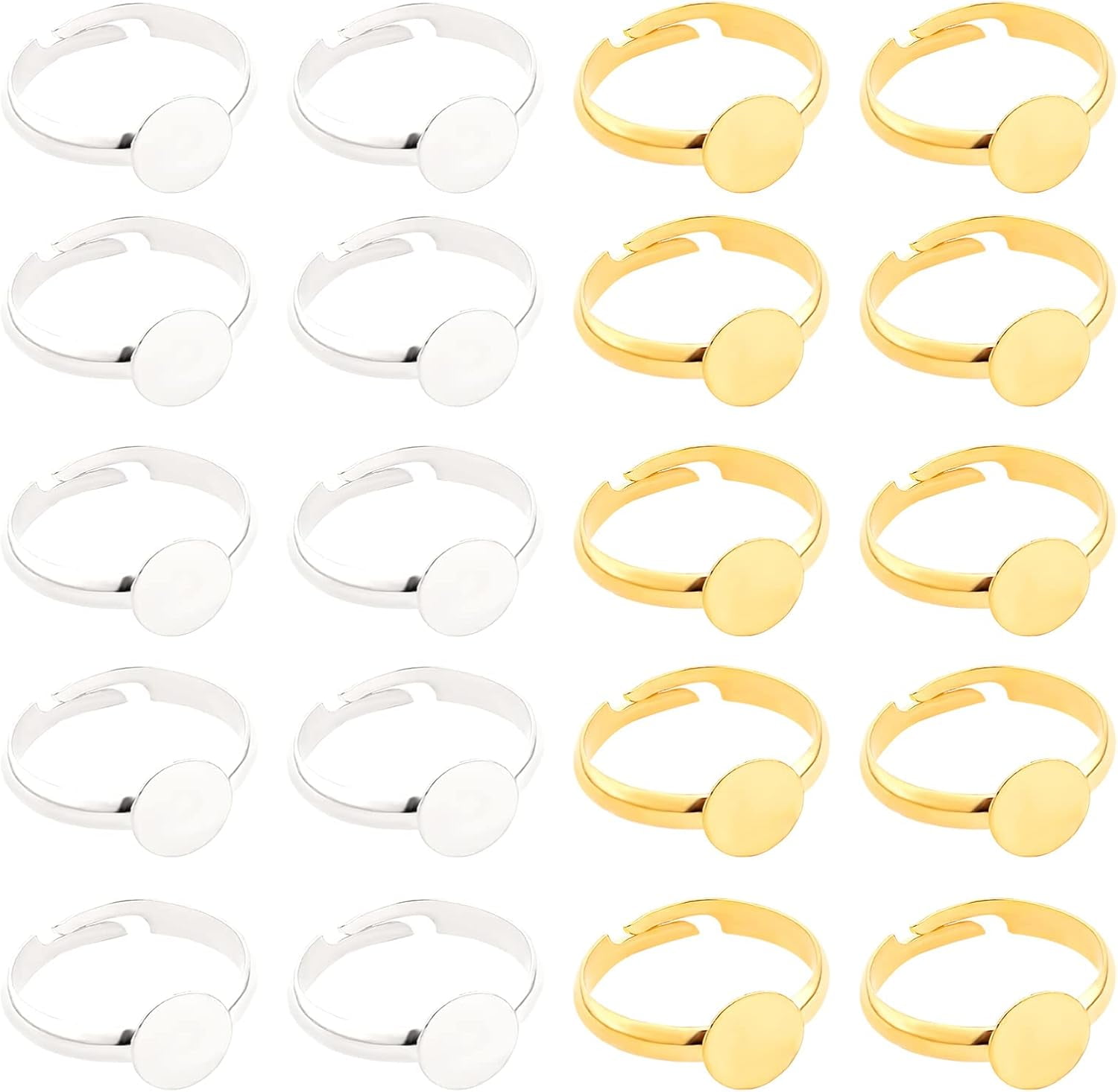 1 Box 40pcs 2 Colors Adjustable Flat Ring Base Blank Metal Round Finger ...