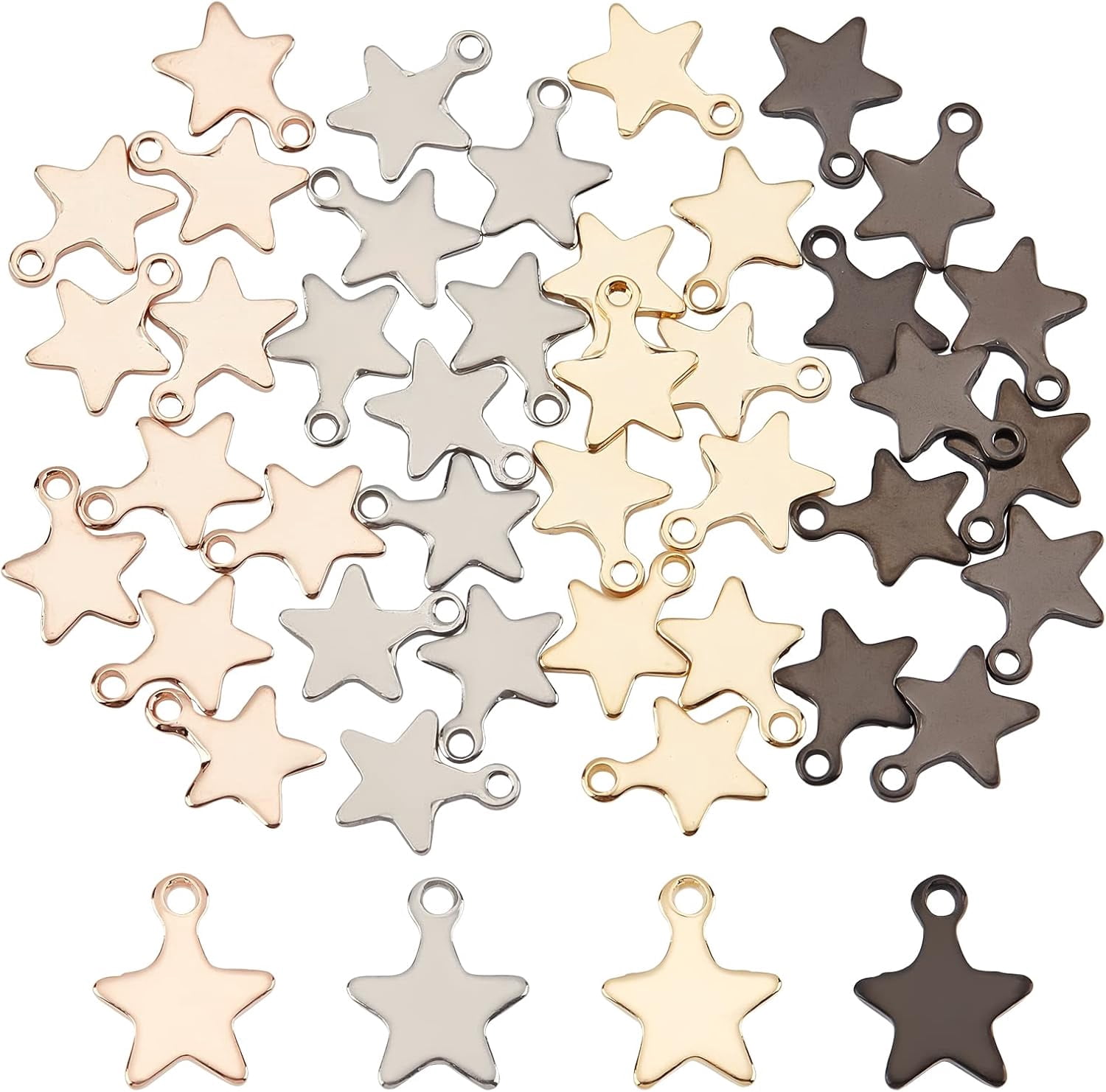 1 Box 40pcs 4 Colors Star Charms 304 Stainless Steel Pendants 1mm Hole ...