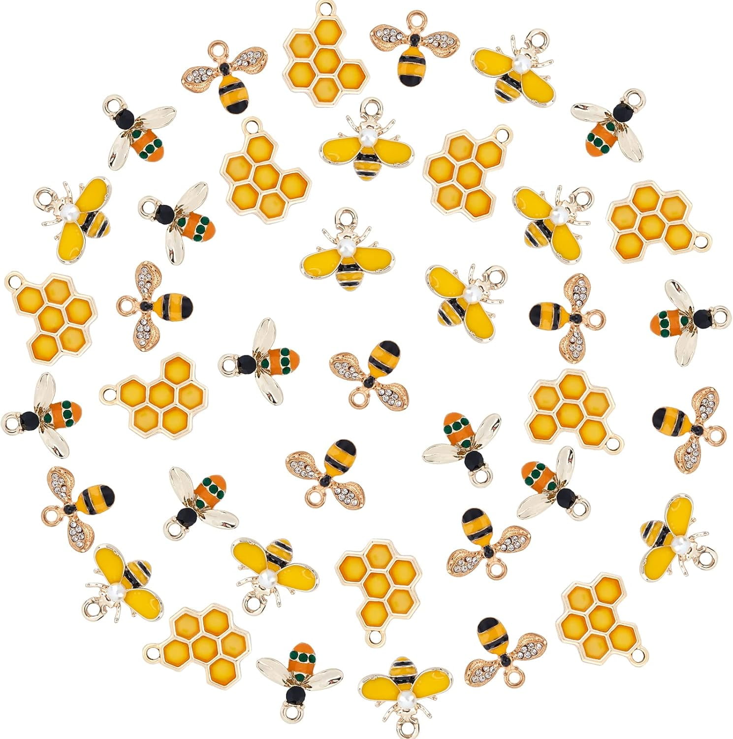 1 Box 40pcs 4 Styles Bees Charms Pendants Animal Bees Honeycomb Enamel ...