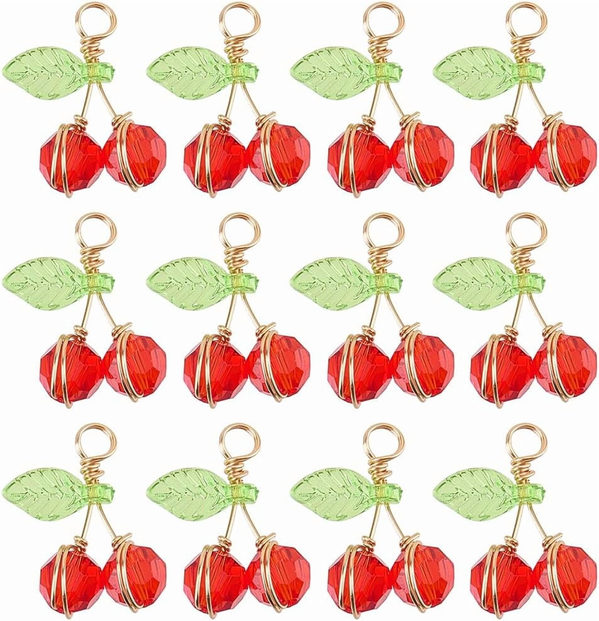 1 Box 40pcs Glass Cherry Charm Red Cherry Charms Mini Brass Metal Red ...