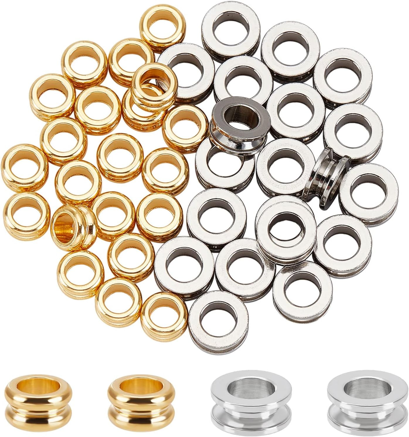 1 Box 40pcs Stainless Steel Grooved Beads Round Stripe Spacer Beads ...