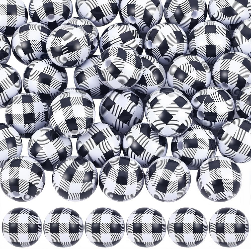 1 Box 44Pcs Checkered Focal Beads 16mm Acrylic Round Beads Bulk Plastic ...