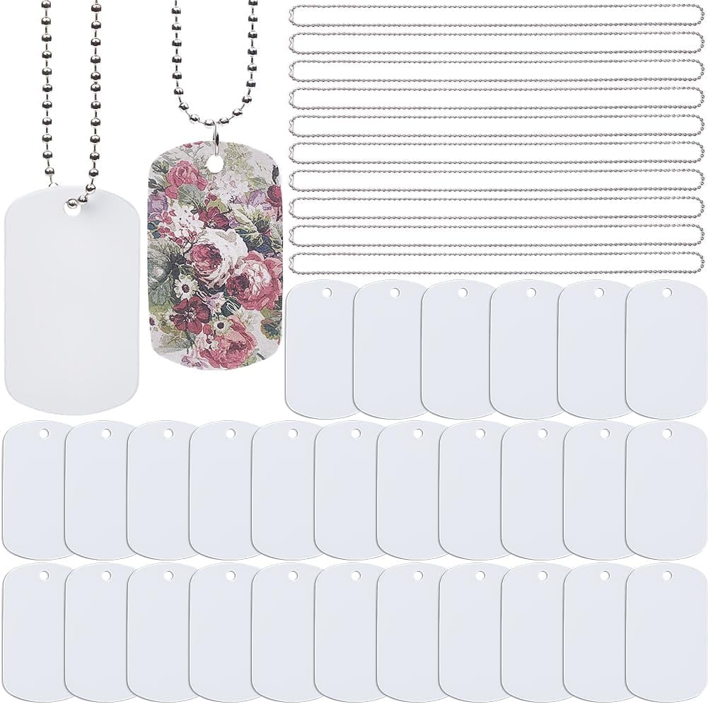 1 Box 45Pcs Sublimation Dog Tags Blanks Bulk with Chain White Aluminum ...