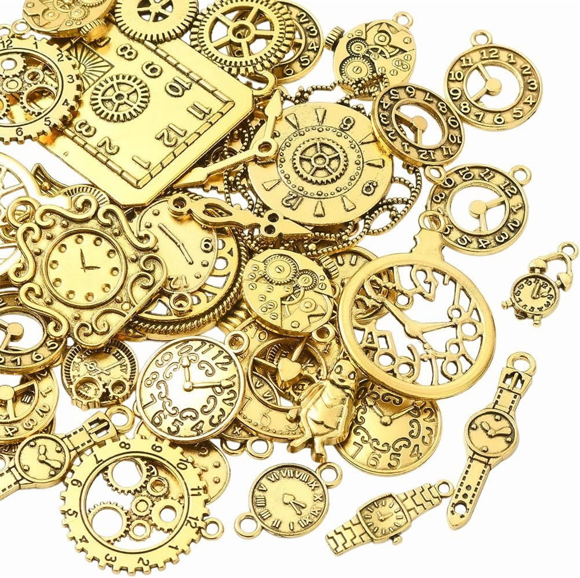 1 Box 45Pcs Vintage Clock Charm Tibetan Metal Charms Gold Retro Court ...