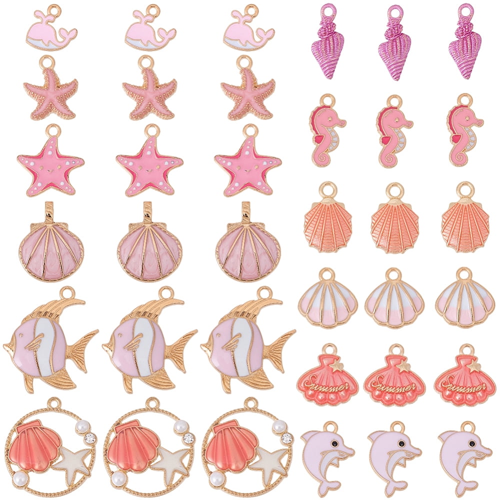 1 Box 48Pcs 12 Styles Enamel Ocean Charms Pink Seashell Charm Bulk ...