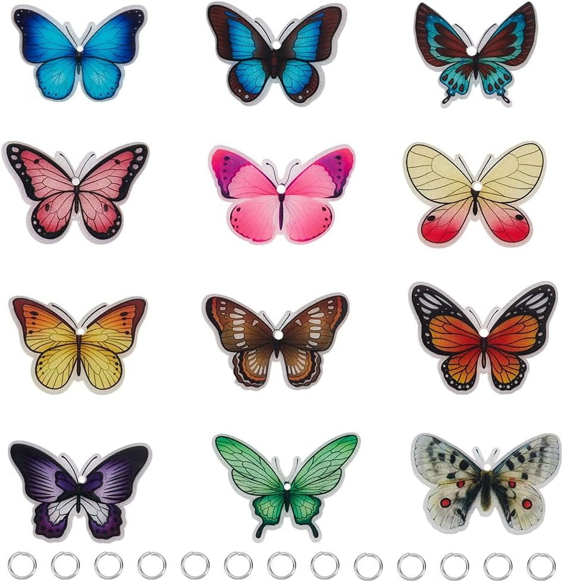 1 Box 48Pcs 12 Styles Filigree Butterfly Charms Acrylic Butterfly ...