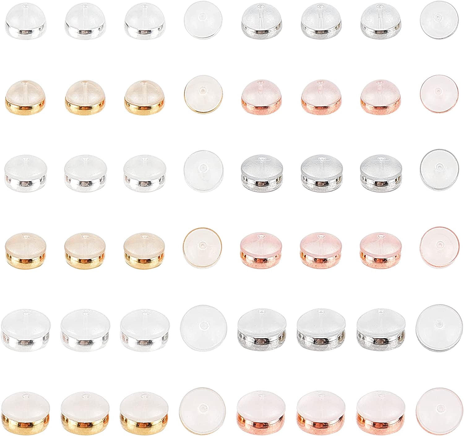 1 Box 48Pcs 3 Sizes 4 Colors Plastic Ear Nuts Half Round Dome Earring ...