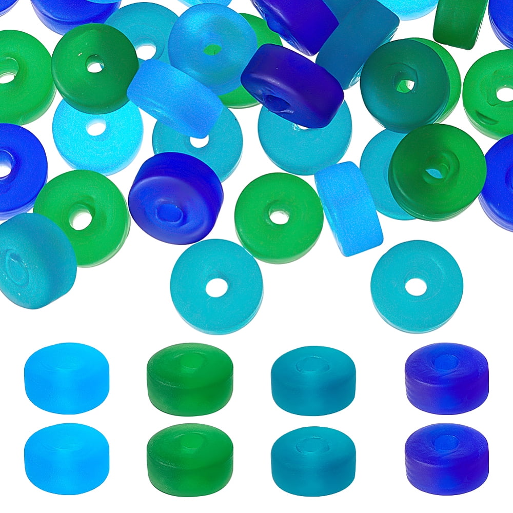 1 Box 48Pcs 4 Colors Frosted Glass Beads Flat Round Mixed Color 9x5mm ...