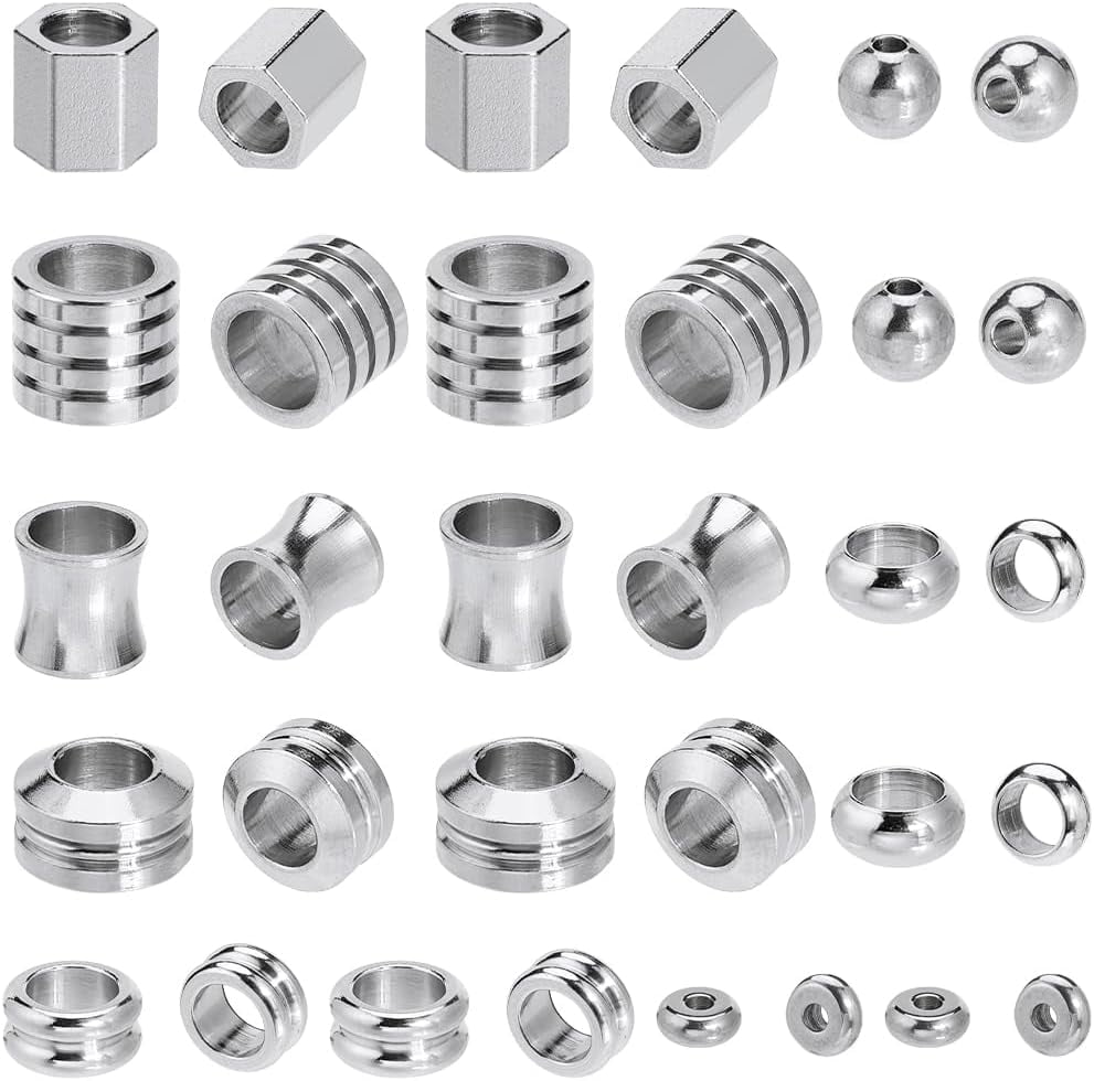1 Box 48Pcs 8 Styles Silver Spacer Bead Charms Metal Bead Spacers Bulk ...