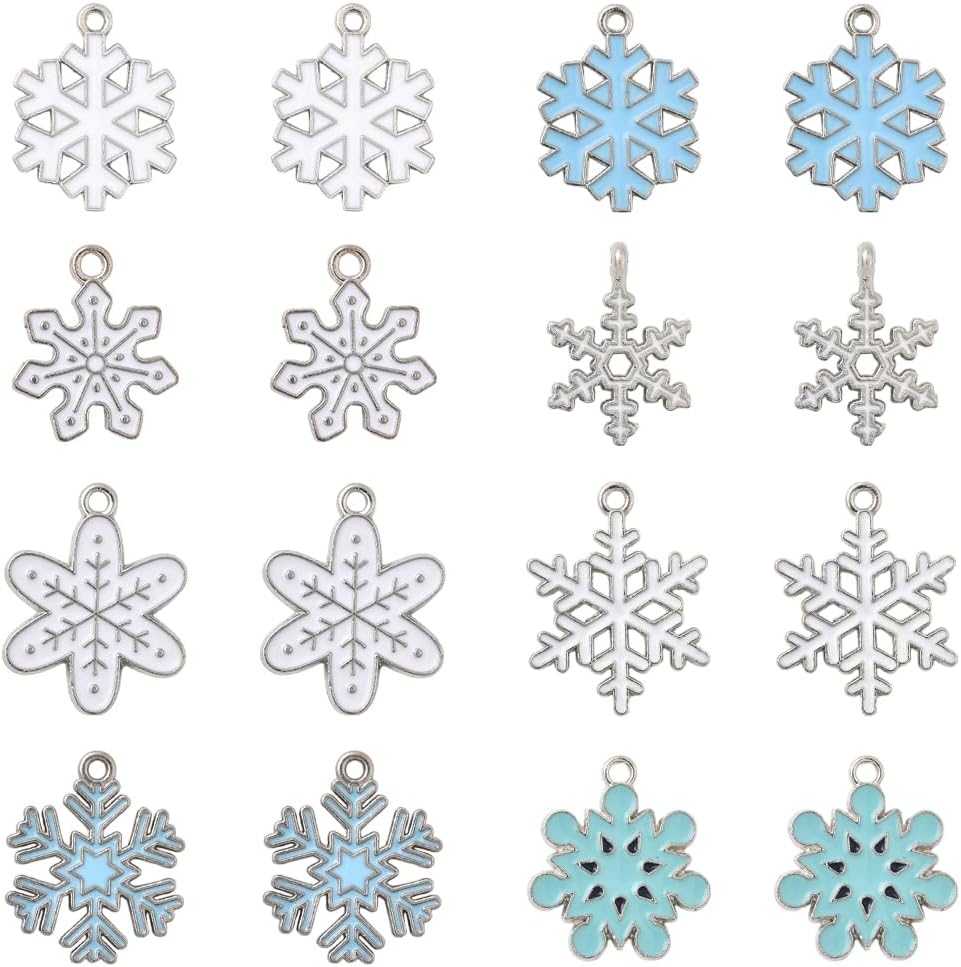 1 Box 48Pcs 8 Styles Snowflake Enamel Charms Christmas Earring Charm ...