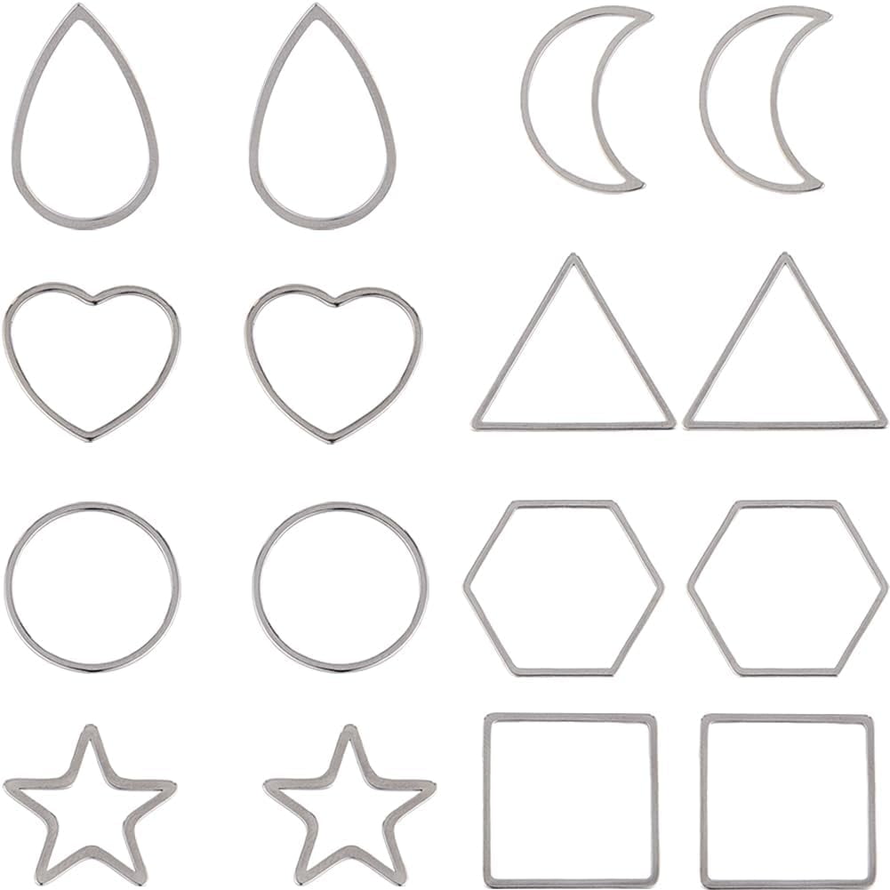 1 Box 48Pcs 8 Styles Stainless Steel Open Back Bezels Hollow Frame Star ...