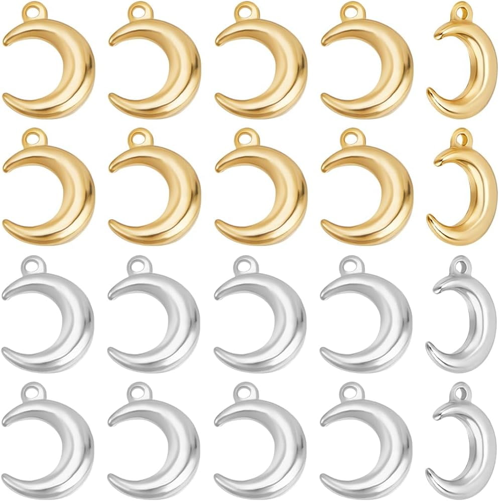 1 Box 48Pcs Crescent Moon Charm Bulk 24K Gold & 925 Sterling Silver ...