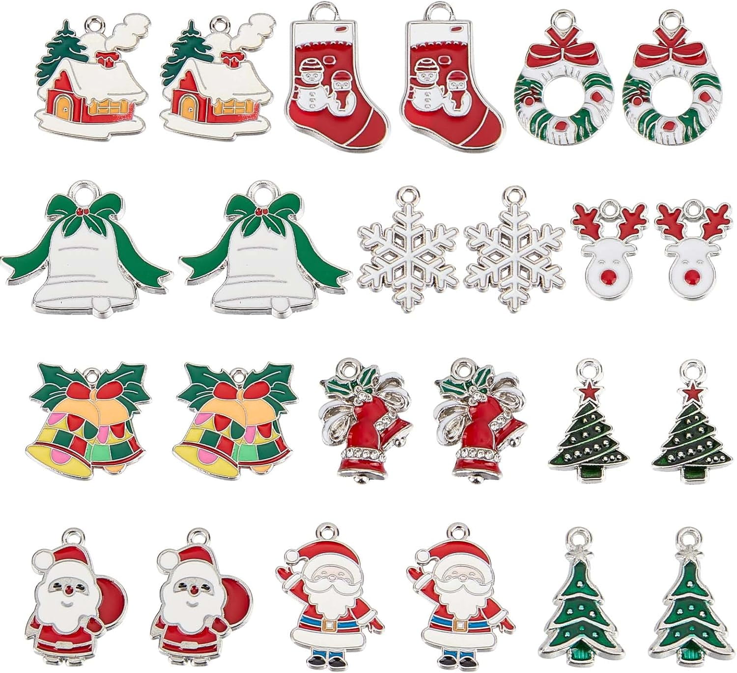 1 Box 48Pcs Silver Enamel Christmas Charms Xmas Tree Snowflake Charm ...