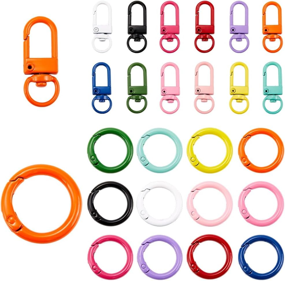 1 Box 48Pcs Swivel Keychain Hooks Round Spring O Rings Trigger Colorful ...