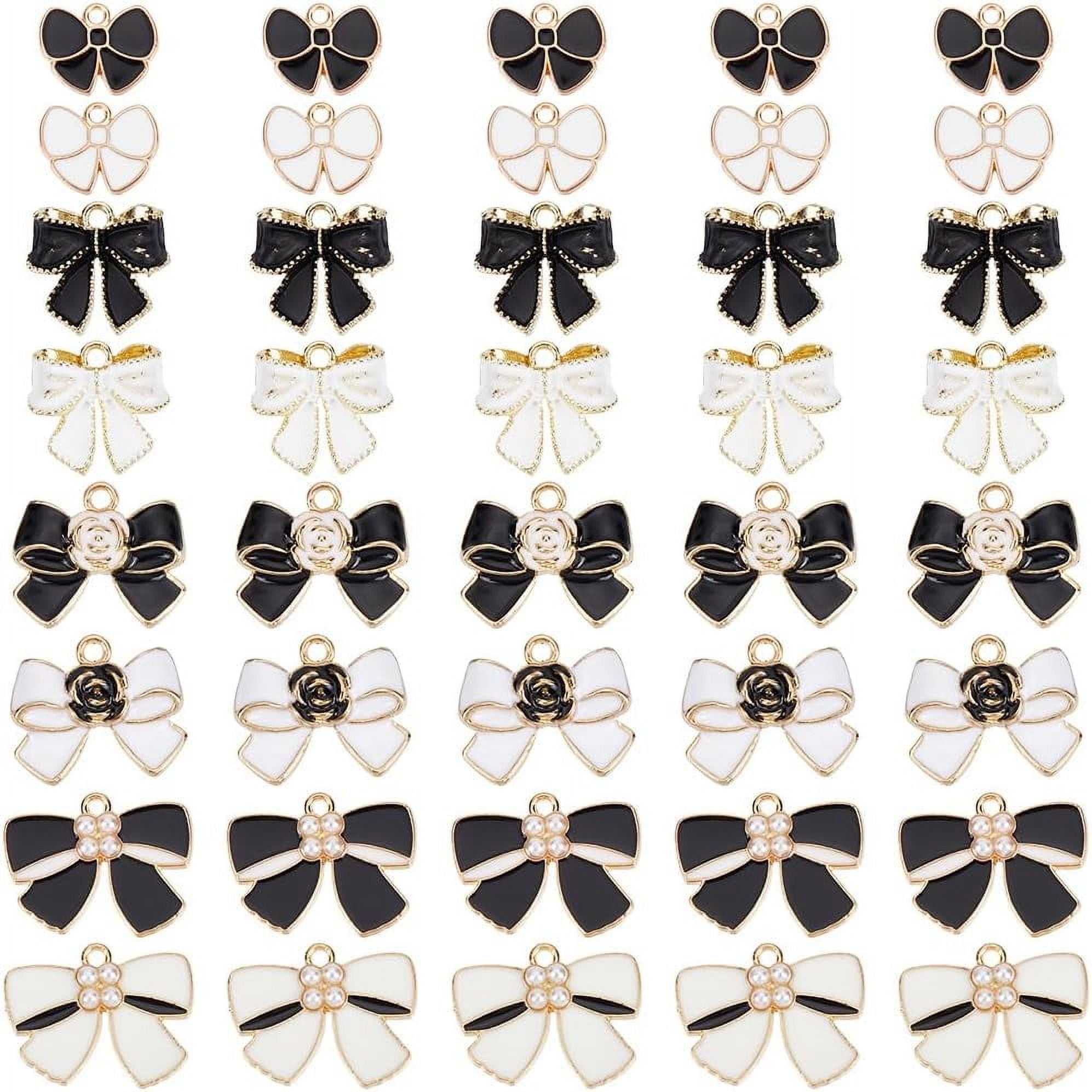 1 Box 48pcs Valentine Bow Charms Black And White Bow Charms Enamel ...