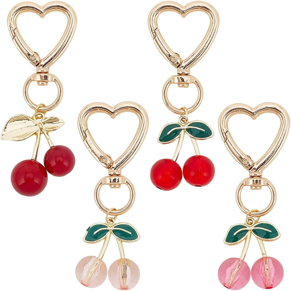 1 Box 4Pcs 4 Colors Cherry Key Chains Fruit Keychain Metal Resin Red ...