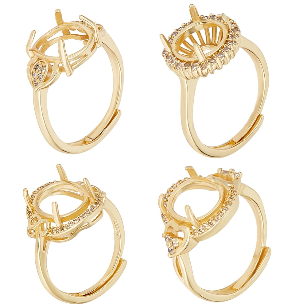 1 Box 4Pcs 4 Style Brass Cubic Zirconia Adjustable Solitaire Ring ...
