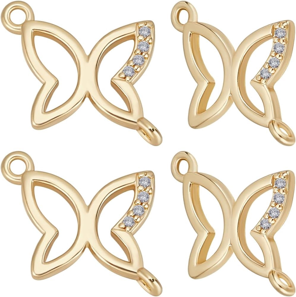 1 Box 4Pcs Butterfly Connector Charm Bulk Real 14K Gold Plated Brass ...