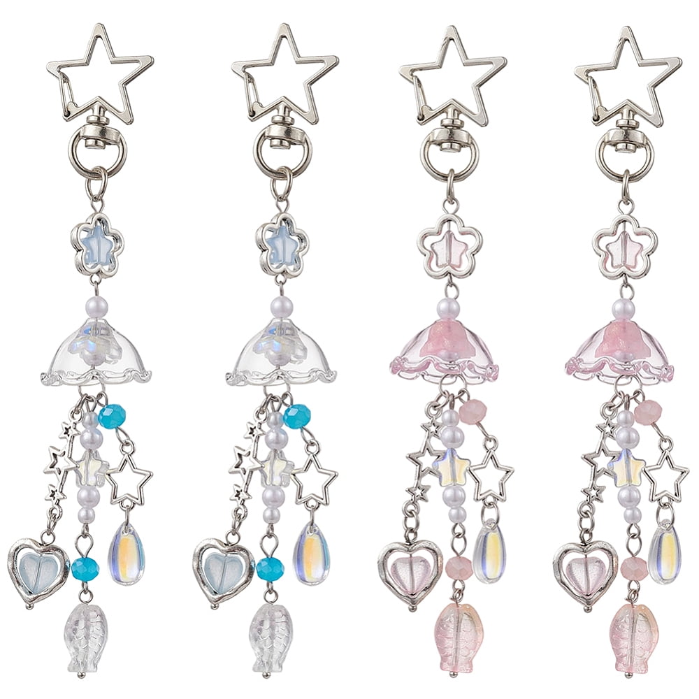 1 Box 4Pcs Jellyfish Keychains Hawaii Charm Keychain Aesthetic Glass ...