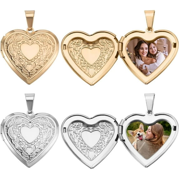 1 Box 4Pcs Locket Heart Charms 18K Gold Plated 316 Stainless Steel ...