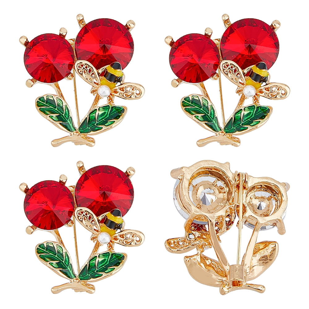 1 Box 4Pcs Rhinestone Cherry Brooch Pin Golden Alloy Badge for Backpack ...