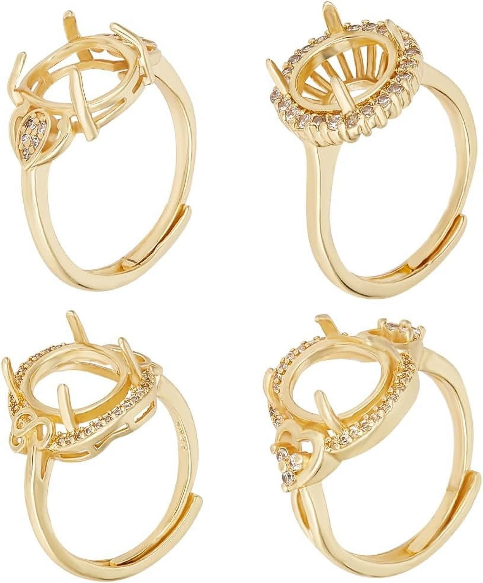 1 Box 4Pcs Rings Components Cubic Zirconia 4 Style Oval Adjustable ...