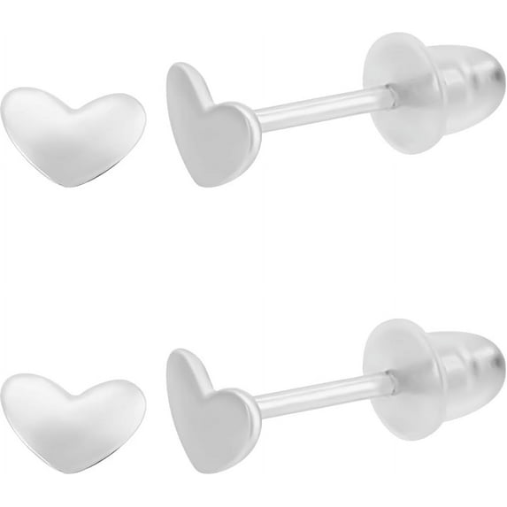 1 Box 4Pcs Silver Heart Earring Studs 999 Sterling Silver Small Flat ...