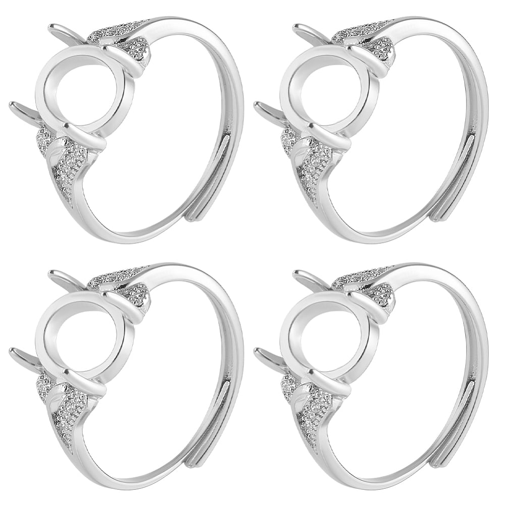 1 Box 4pcs Finger Ring Components Adjustable Prong Rings Metal Brass ...