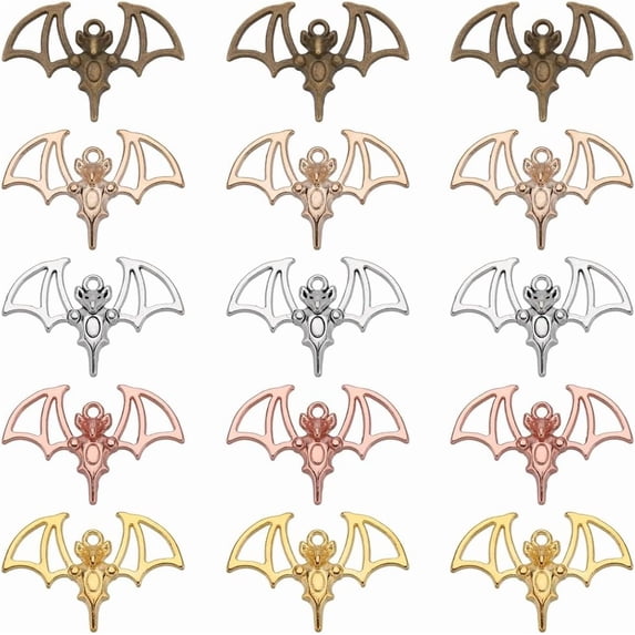 1 Box 5 Colors 60Pcs Bat Charms Silver Bats Charm Bulk Night Flying ...