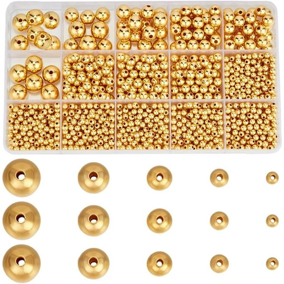 1 Box 5 Styles 1573PCS Gold Spacer Beads with Hole Round Plastic Golden ...