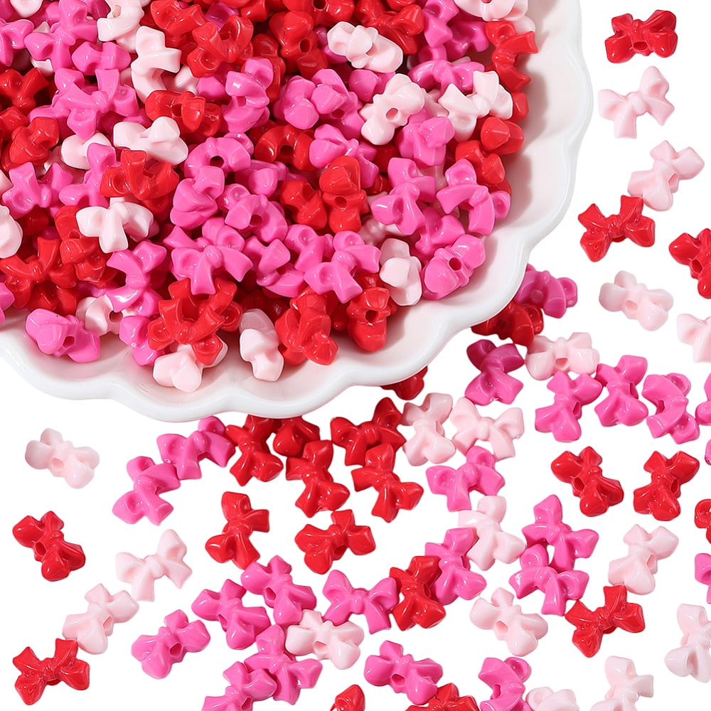 1 Box 500PCS Acrylic Beads with Hole 3D Opaque Pony Red Pink Kawaii ...