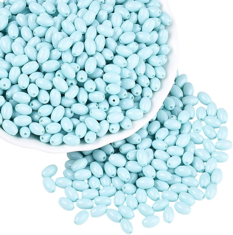1 Box 500PCS Sky Blue Oval Rice Seed Beads with Round Holes Glass Pure ...