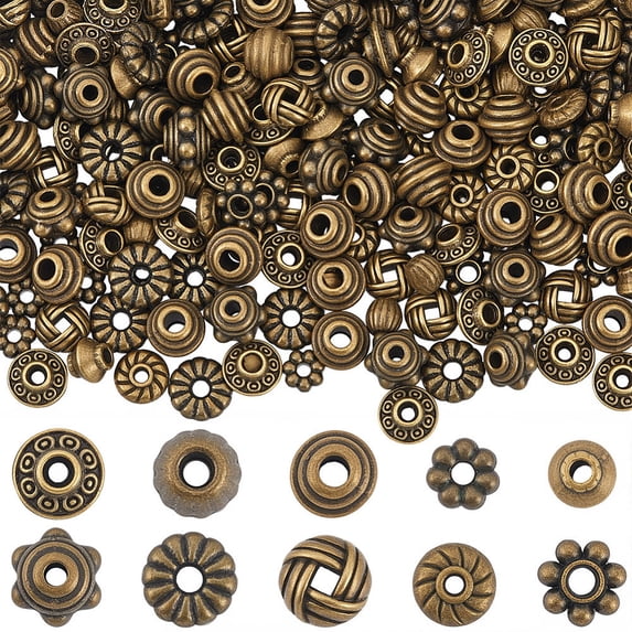 1 Box 500Pcs 10 Styles Tibetan Alloy Beads Large Hole European Flower ...